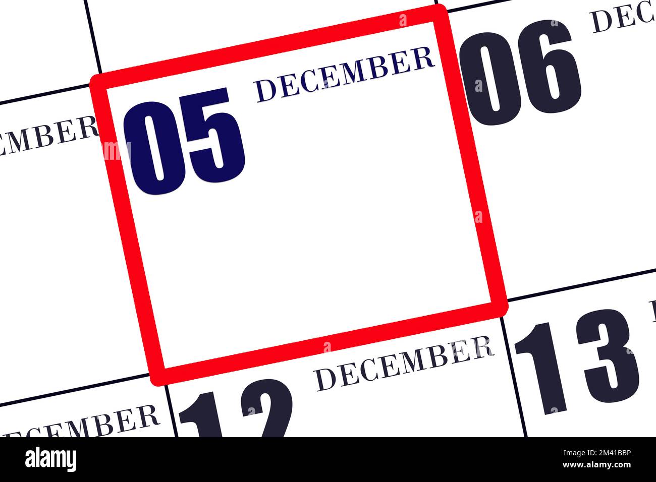 Date 5 December in a frame on the calendar, mockup, copy space ...
