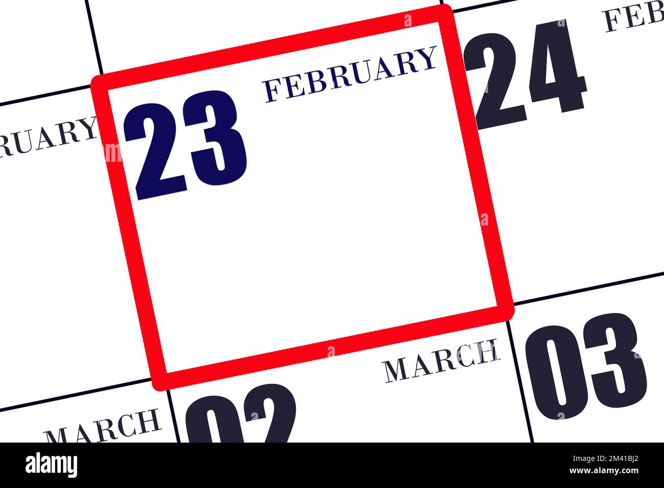 Date 23 February in a frame on the calendar, mockup, copy space ...