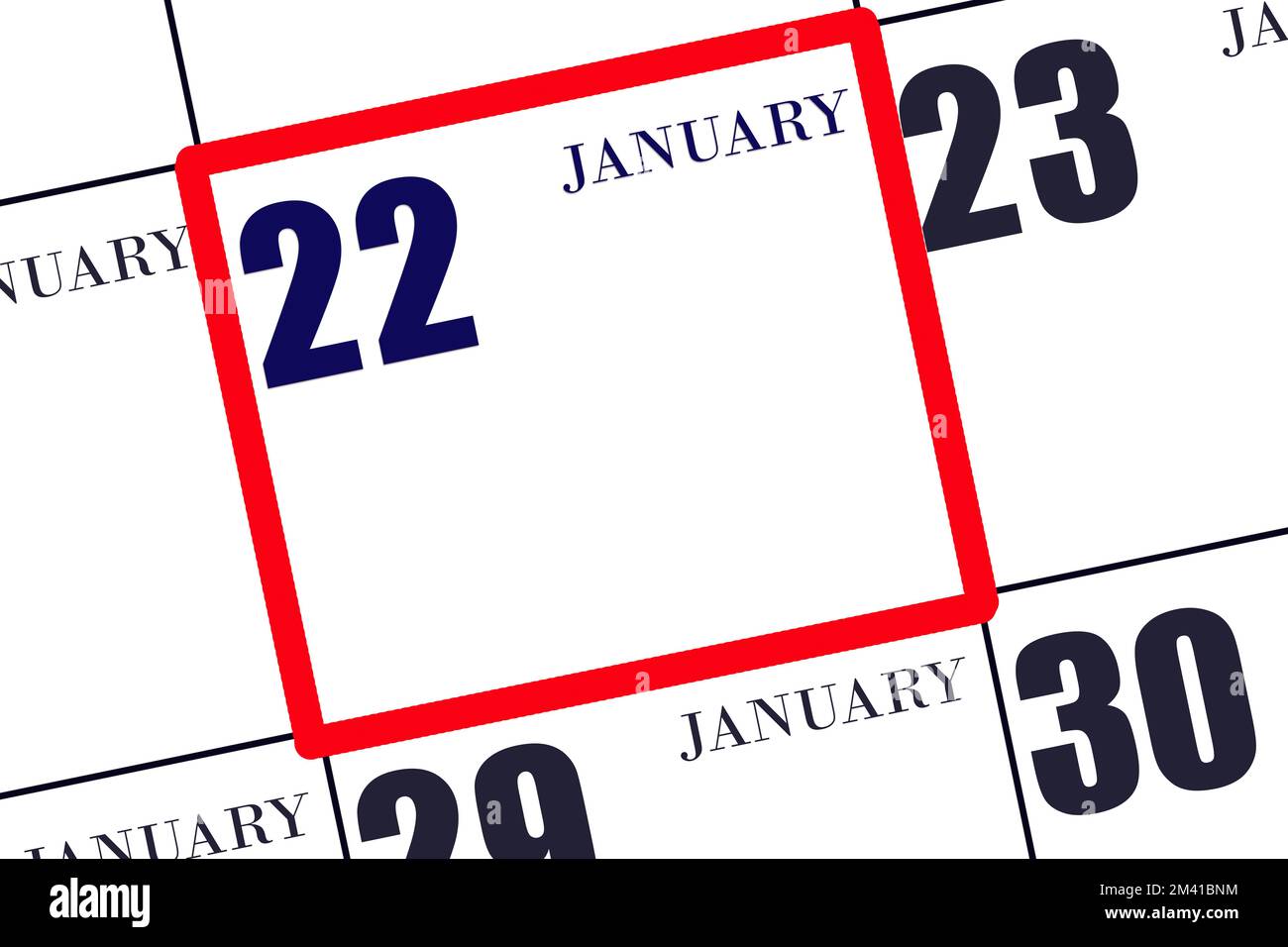Date 22 January in a frame on the calendar, mockup, copy space ...