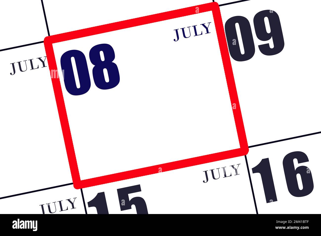 Date 8 July in a frame on the calendar, mockup, copy space. Calendar ...
