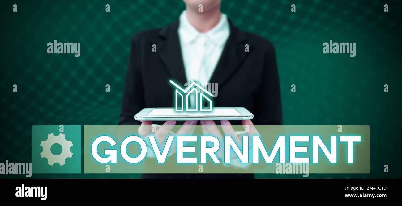Sign displaying Government. Business concept Group of people with ...
