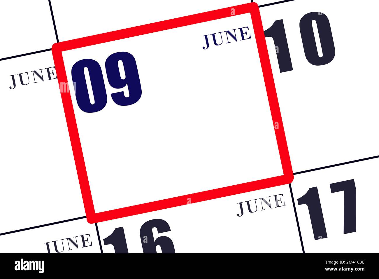 Date 9 June in a frame on the calendar, mockup, copy space. Calendar ...