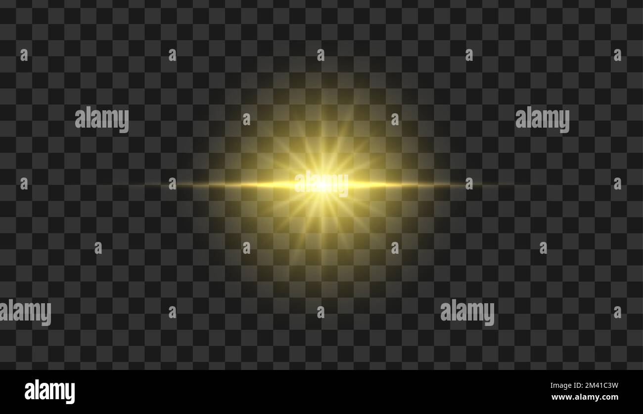 Golden glowing light. Gold glow flash with sparcle. Vector sunrise ...