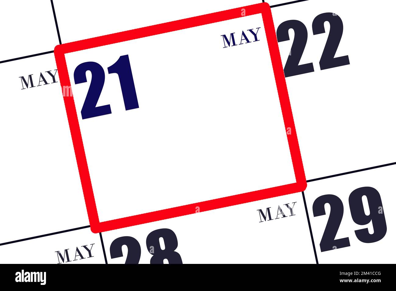 Date 21 May in a frame on the calendar, mockup, copy space. Calendar ...