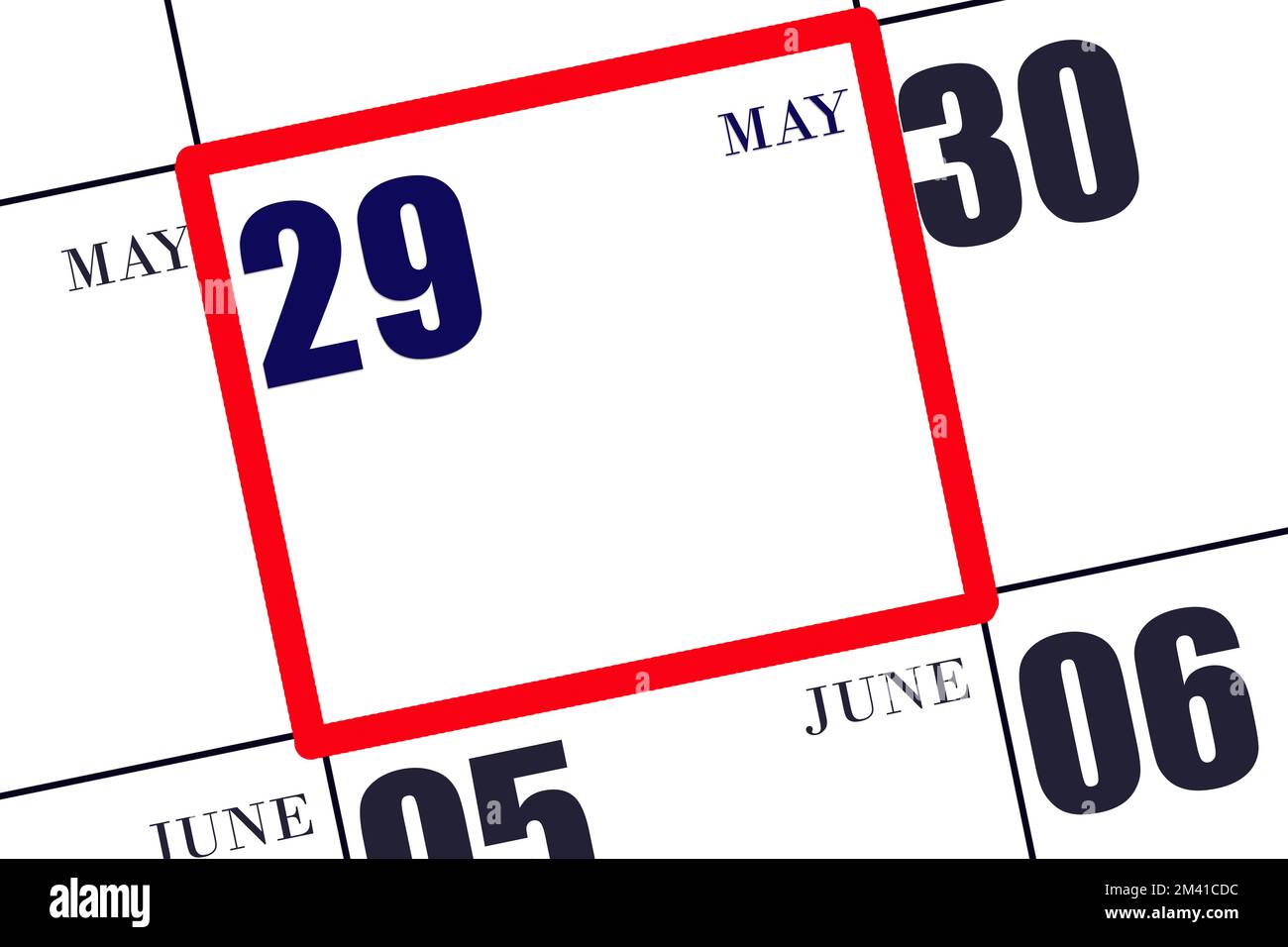 Date 29 May in a frame on the calendar, mockup, copy space. Calendar ...