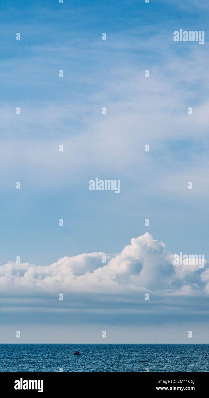 BANNER, VERTICAL STORY Atmosphere panorama white cloud clear blue sky ...