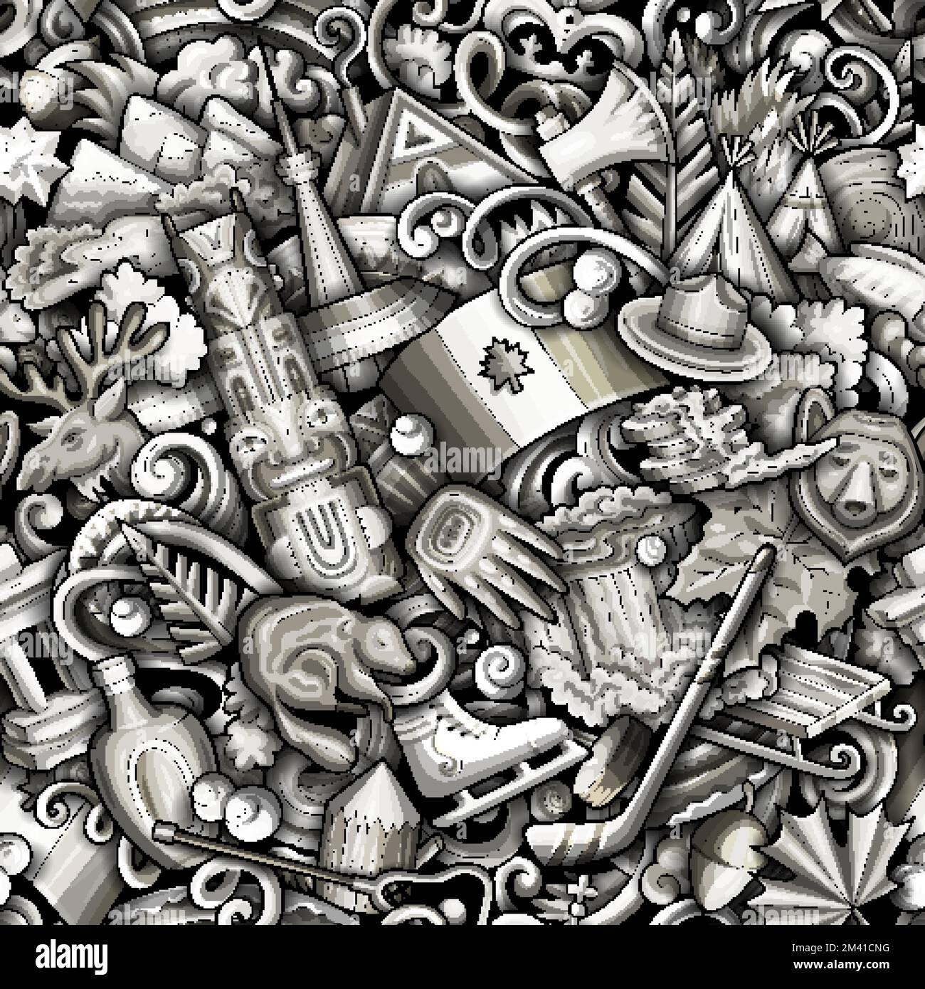 Cartoon doodles Canada seamless pattern. Backdrop with local Canadian ...