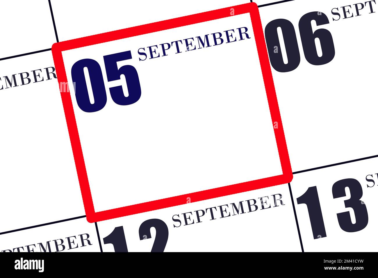 Date 5 September in a frame on the calendar, mockup, copy space ...