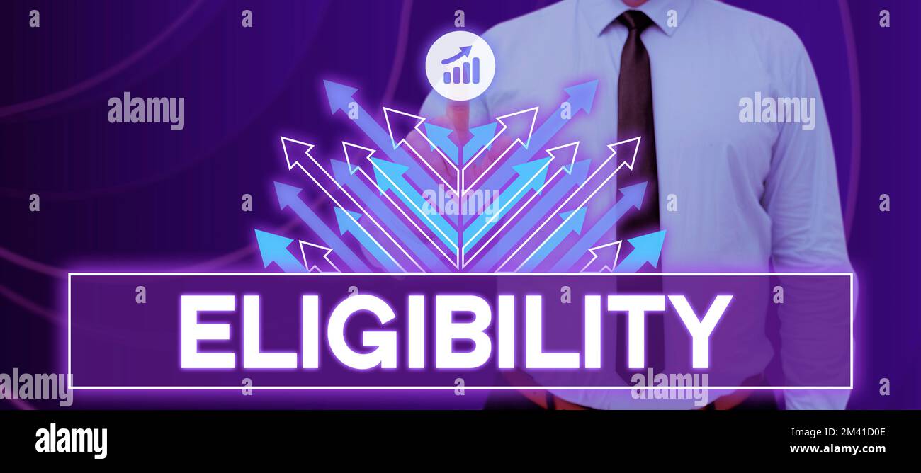 Sign displaying Eligibility. Business showcase State of having the ...