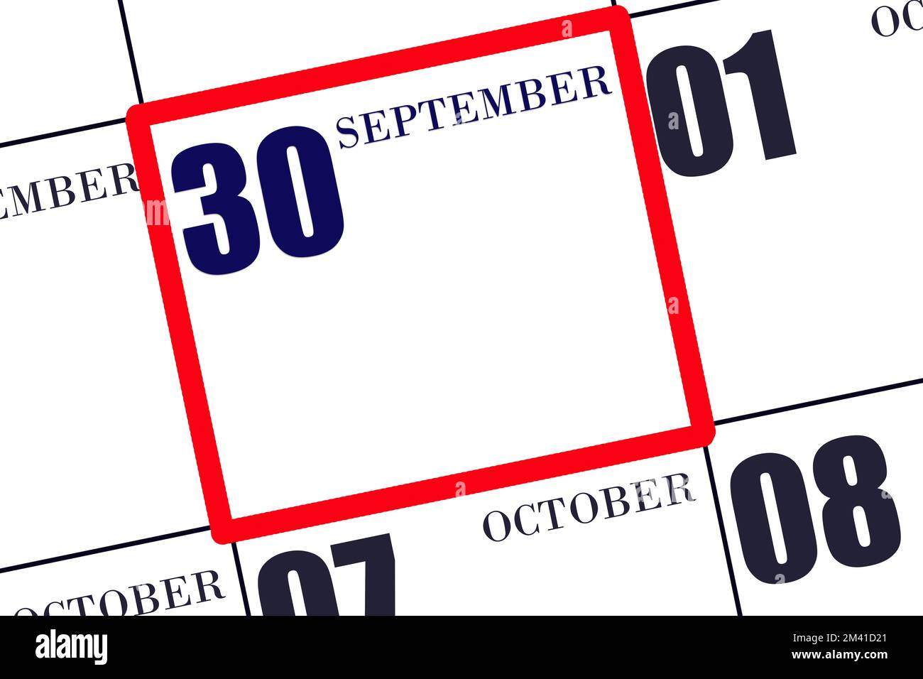 Date 30 September in a frame on the calendar, mockup, copy space ...