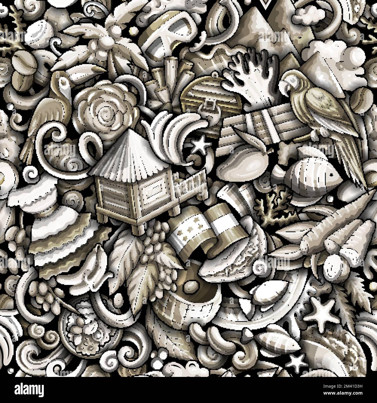 Cartoon doodles Honduras seamless pattern. Backdrop with local Honduran ...