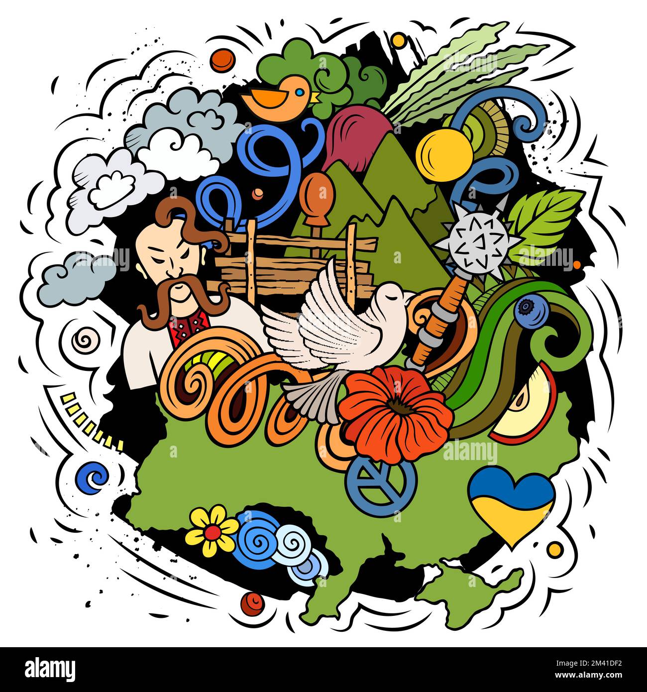 Ukraine cartoon doodle illustration. Funny Ukrainian design. Creative ...