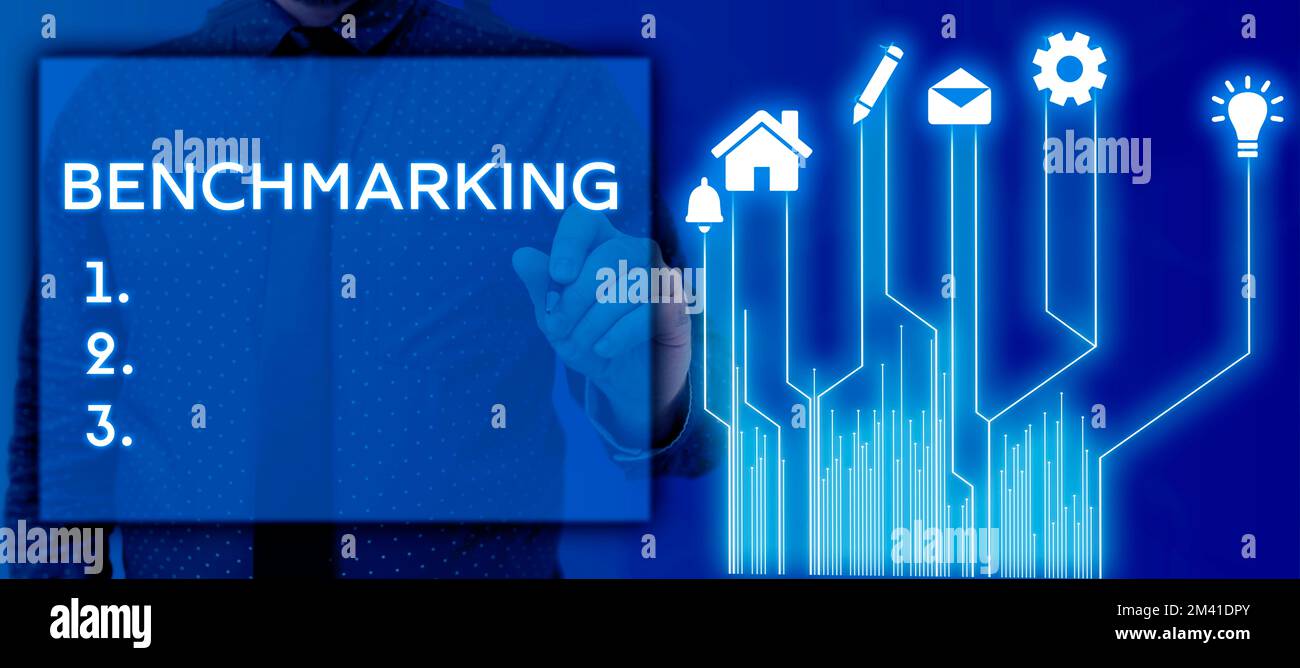 Text sign showing Benchmarking. Word Written on Evaluate something by ...