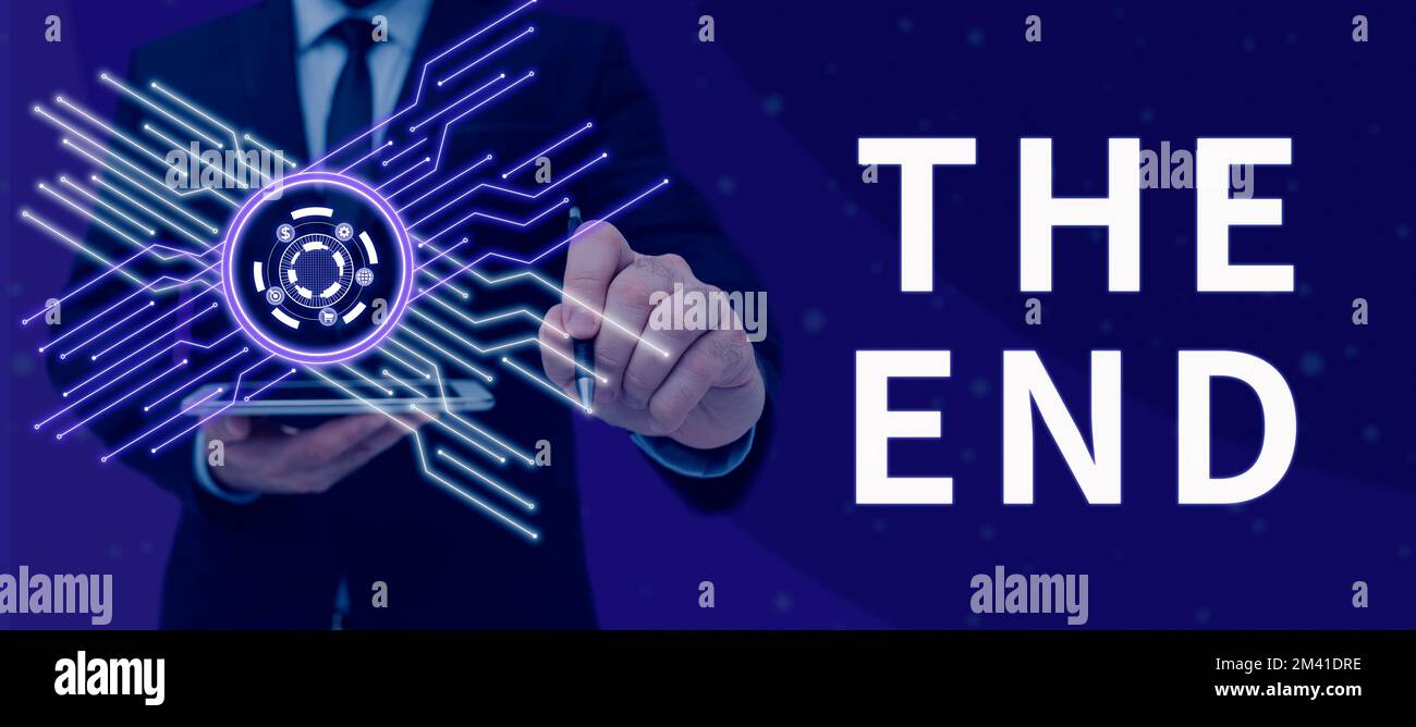 Conceptual display The End. Business idea Final part of play ...