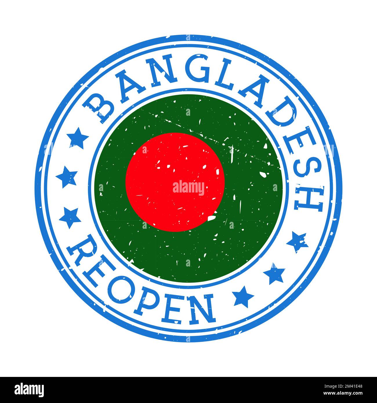 Bangladesh Reopening Stamp. Round badge of country with flag of ...