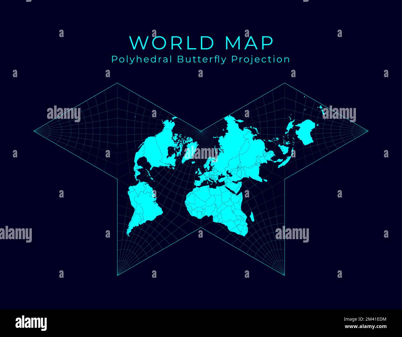 Map of the World. Gnomonic butterfly projection. Futuristic infographic ...