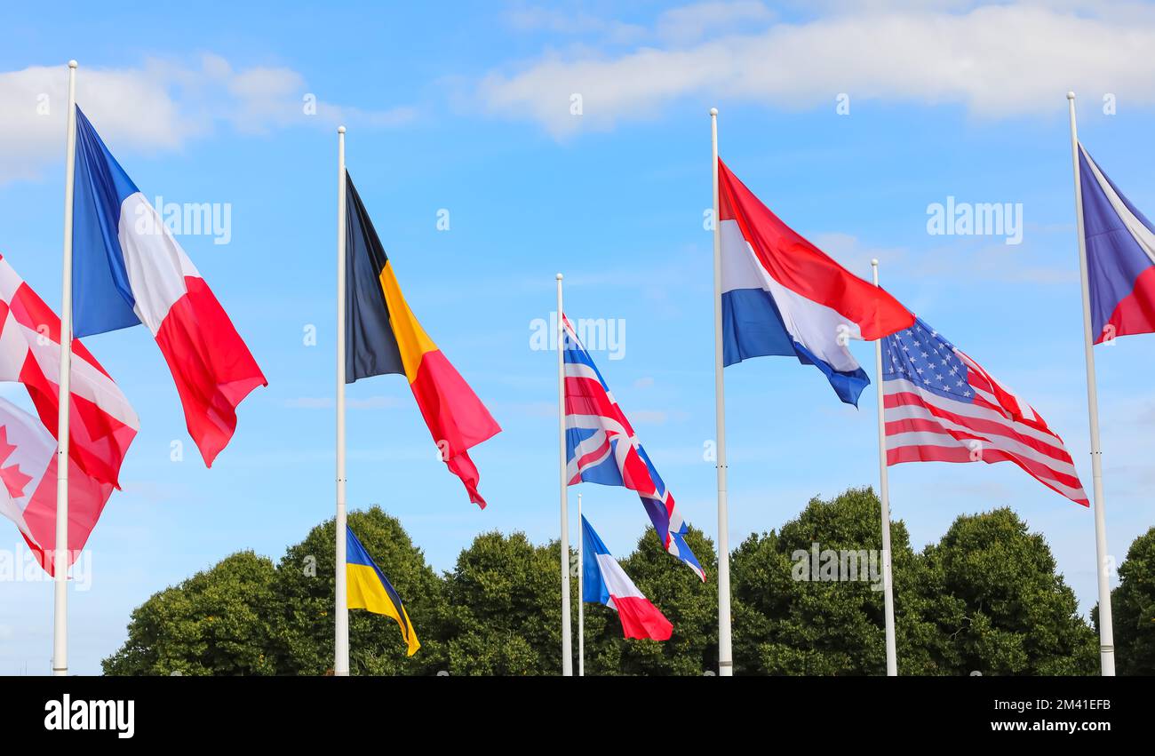 flags of countries waving during the international meeting Stock Photo ...