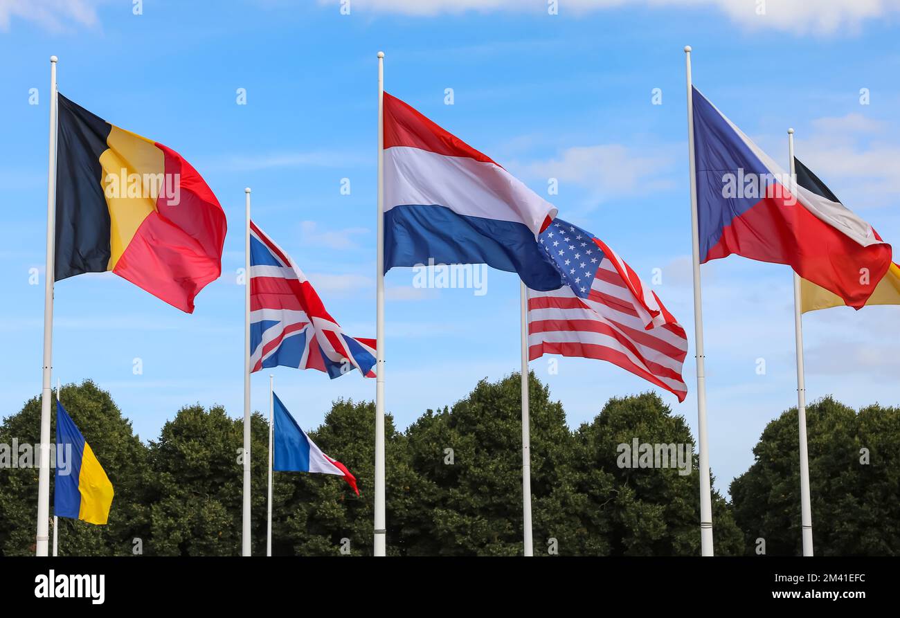 flags of countries waving during the international meeting Stock Photo ...