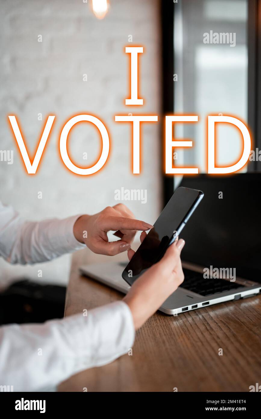 Hand writing sign I Voted. Business showcase indication of a choice ...