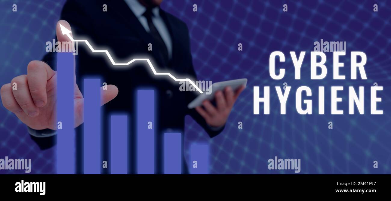 Text caption presenting Cyber Hygiene. Word for steps that computer users take to improve their ...