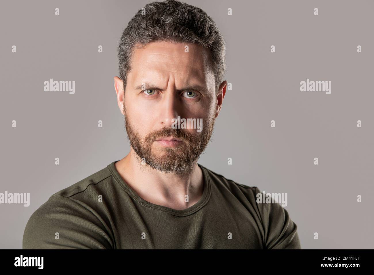 portrait of caucasian man wear tshirt. caucasian man isolated on grey ...