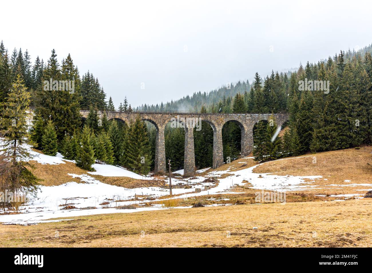 Slovakia train viaduct historical bridge in the forest and mountains ...