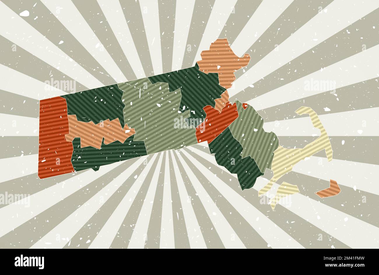 Massachusetts vintage map. Grunge poster with map of the US state in ...
