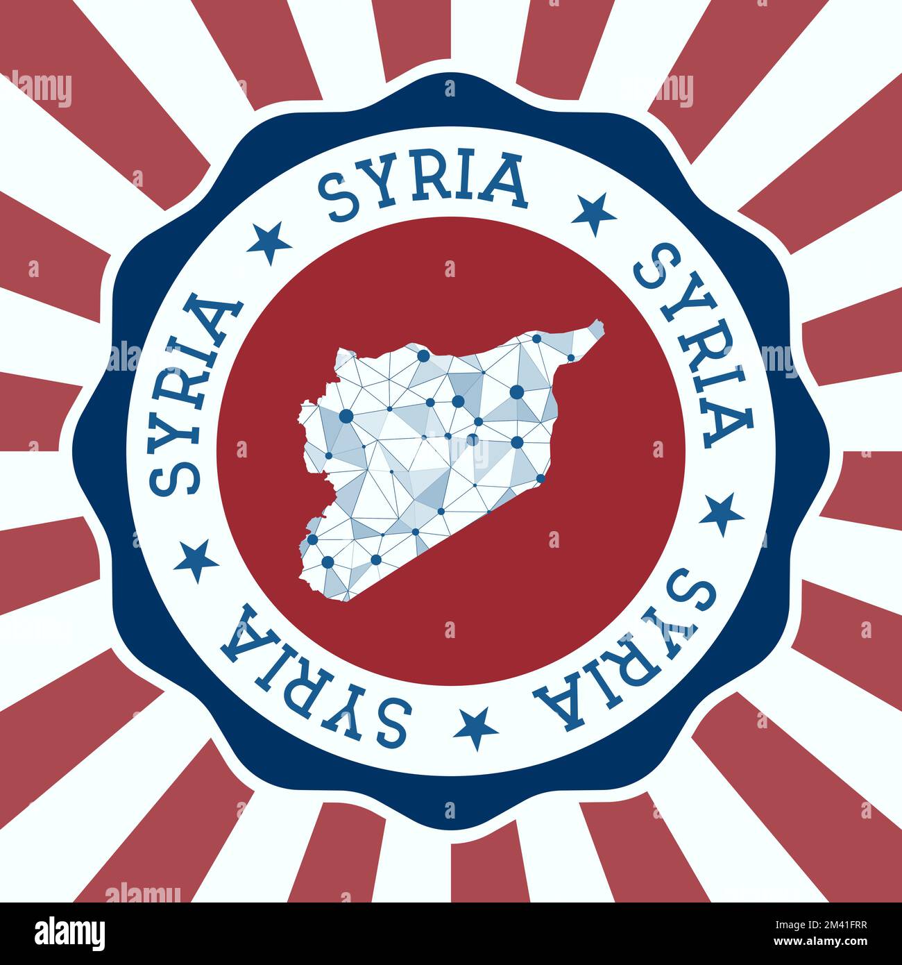 Syria Badge. Round logo of country with triangular mesh map and radial ...