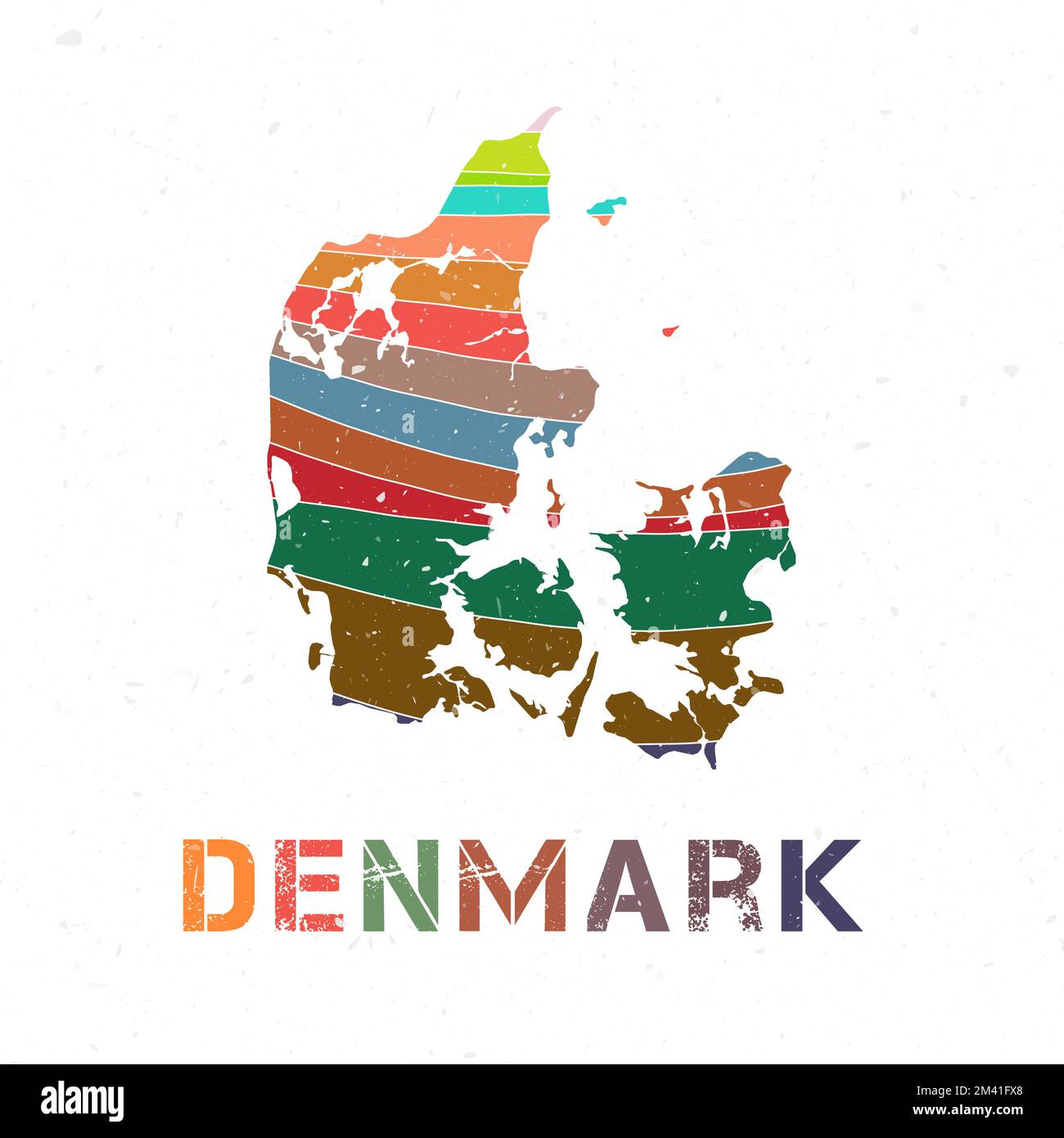 Denmark map design. Shape of the country with beautiful geometric waves and grunge texture ...