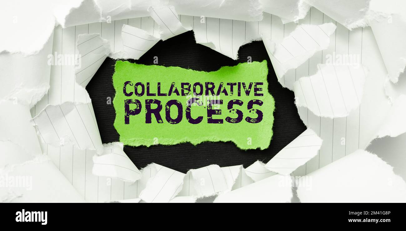 Hand writing sign Collaborative Process. Word Written on people and ...