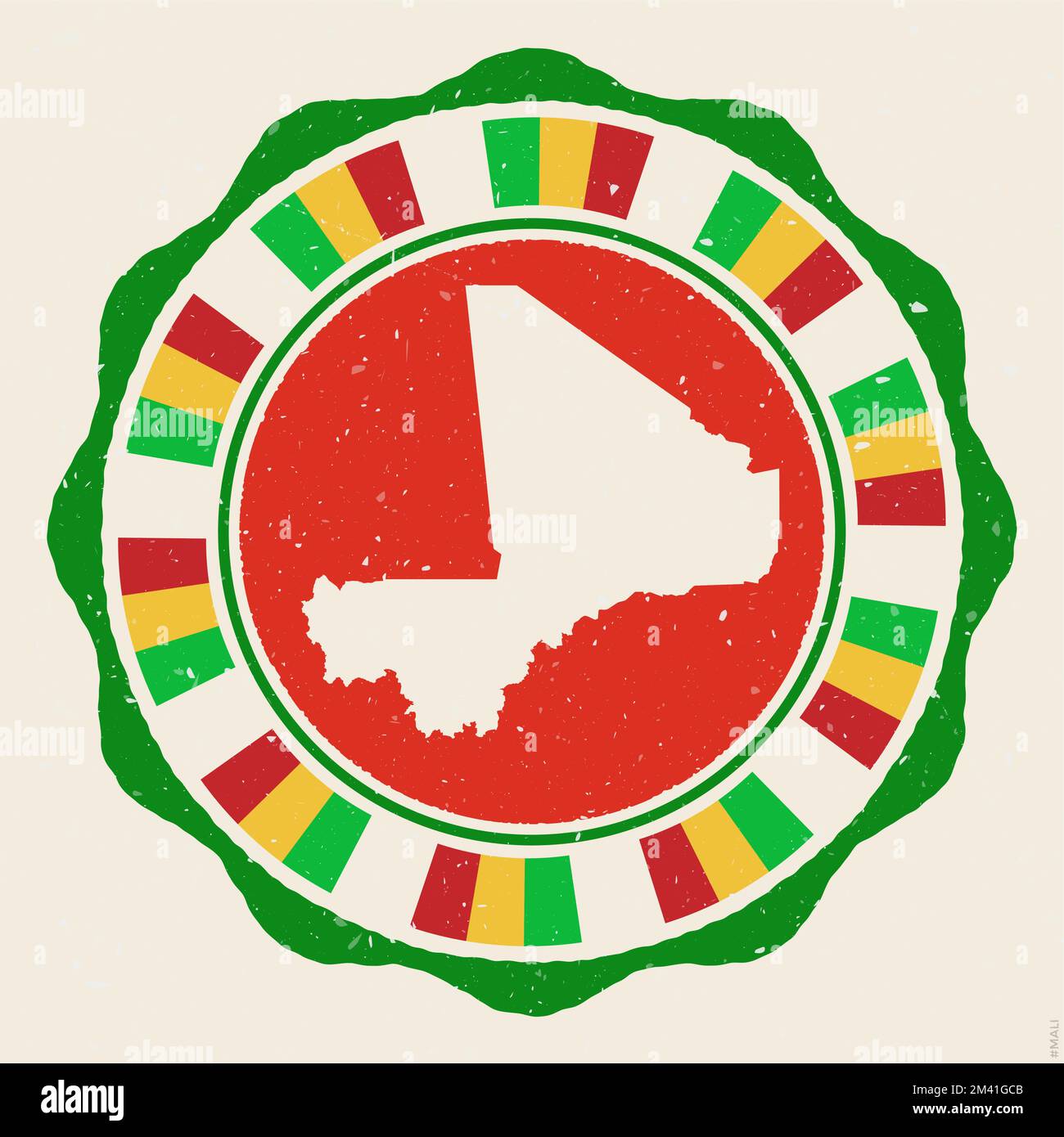 Mali vintage sign. Grunge round logo with map and flags of Mali ...