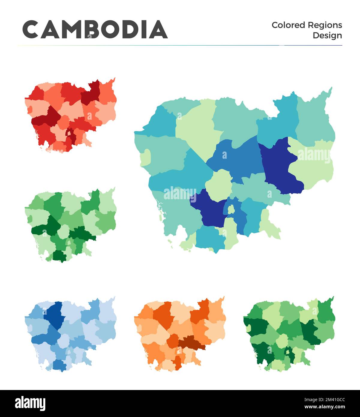 Cambodia map collection. Borders of Cambodia for your infographic. Colored country regions ...