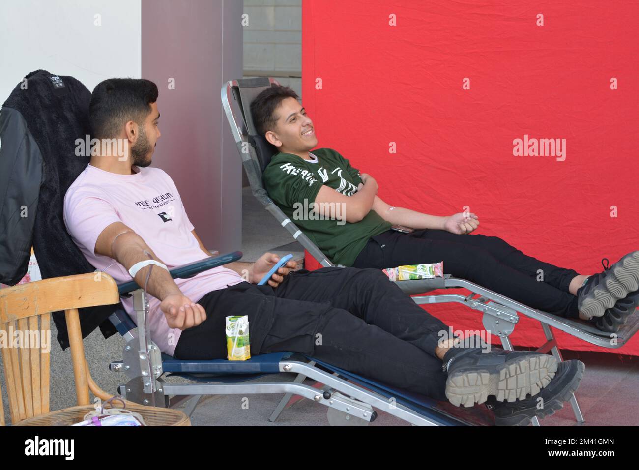 Cairo, Egypt, December 15 2022: blood volunteer donor during a blood ...