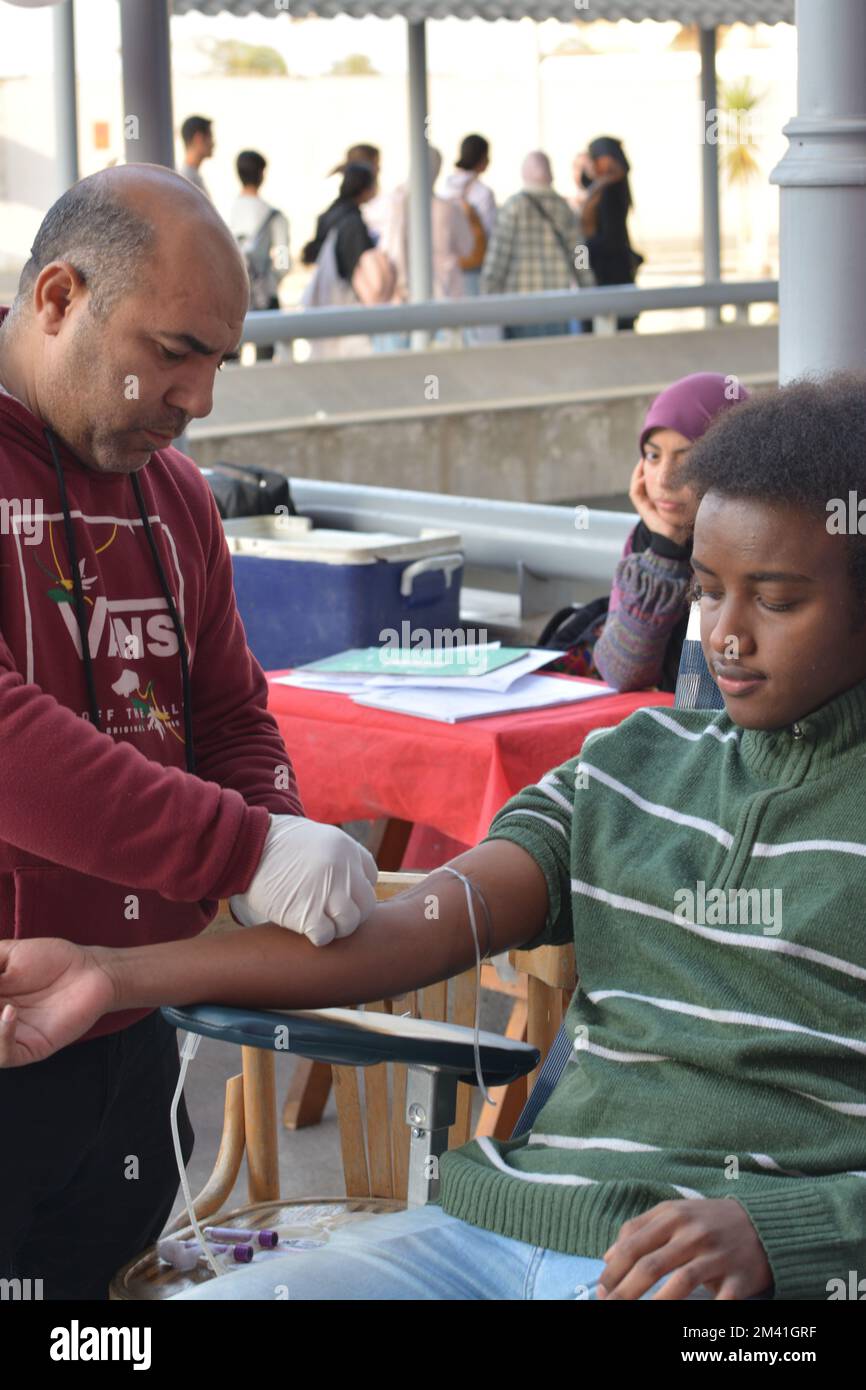 Cairo, Egypt, December 15 2022: blood volunteer donor during a blood ...