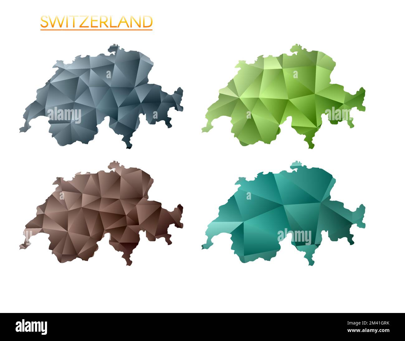 Set of vector polygonal maps of Switzerland. Bright gradient map of the ...