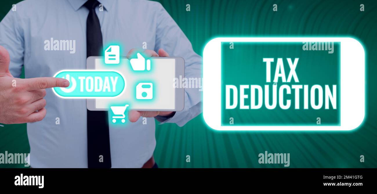 Conceptual display Tax Deduction. Conceptual photo amount subtracted ...