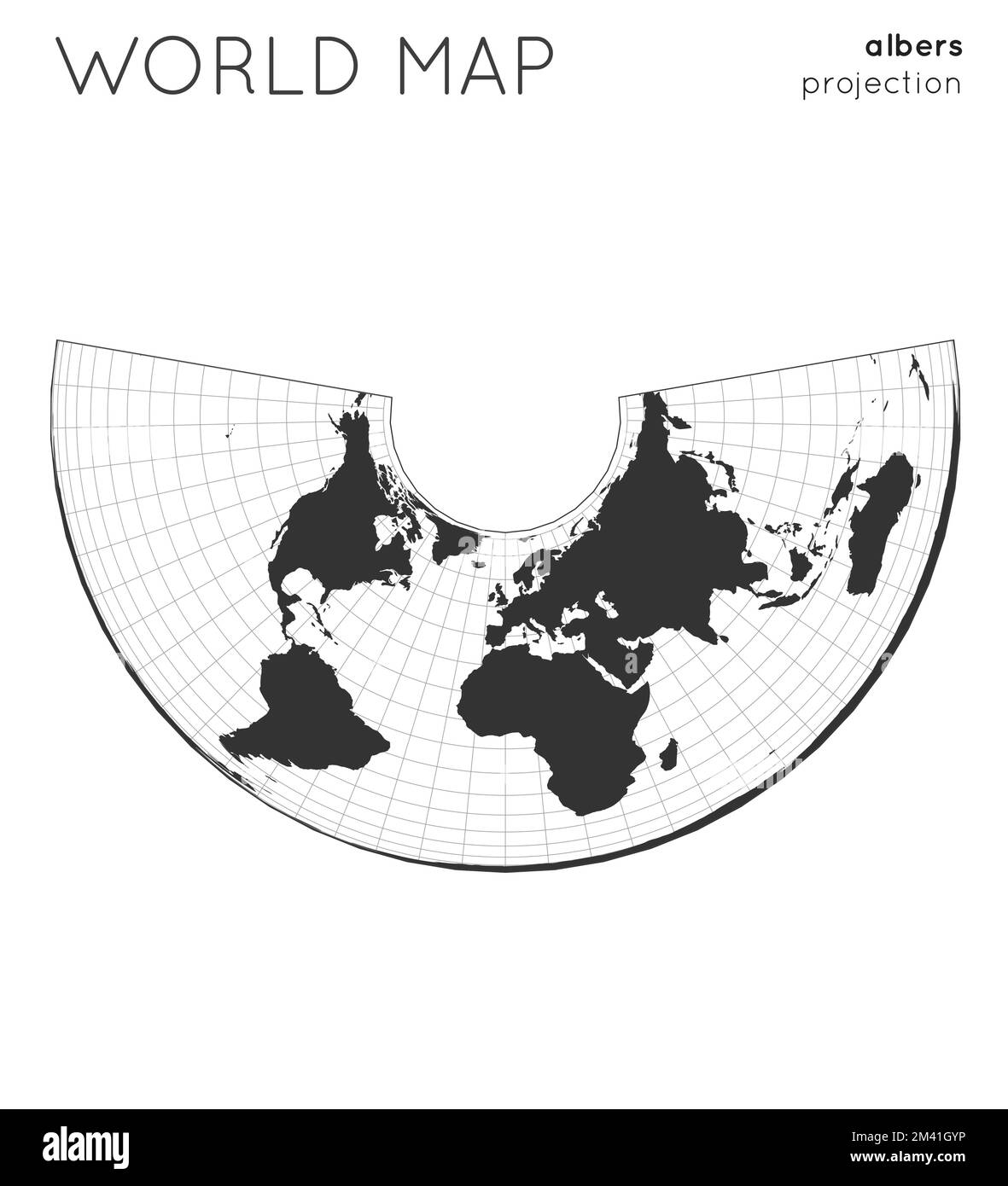 World Map Globe In Albers Projection With Graticule Lines Style Modern Vector Illustration