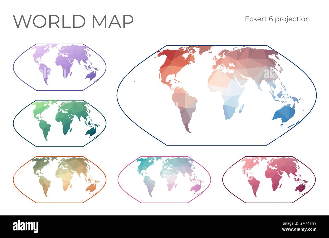 Low Poly World Map Set Eckert Vi Projection Collection Of The World Maps In Geometric Style
