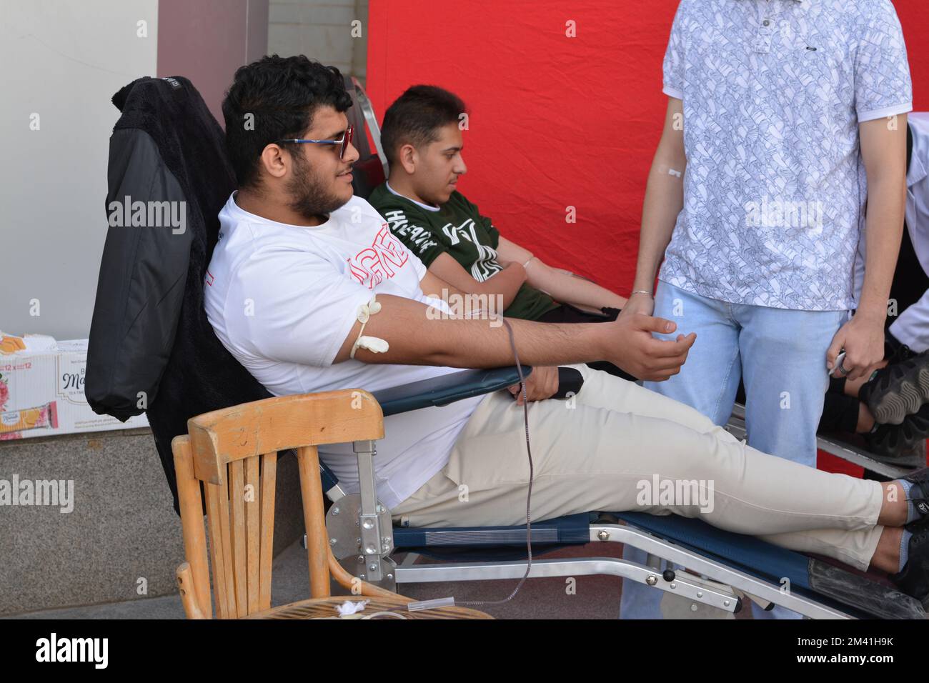 Cairo, Egypt, December 15 2022: blood volunteer donor during a blood ...