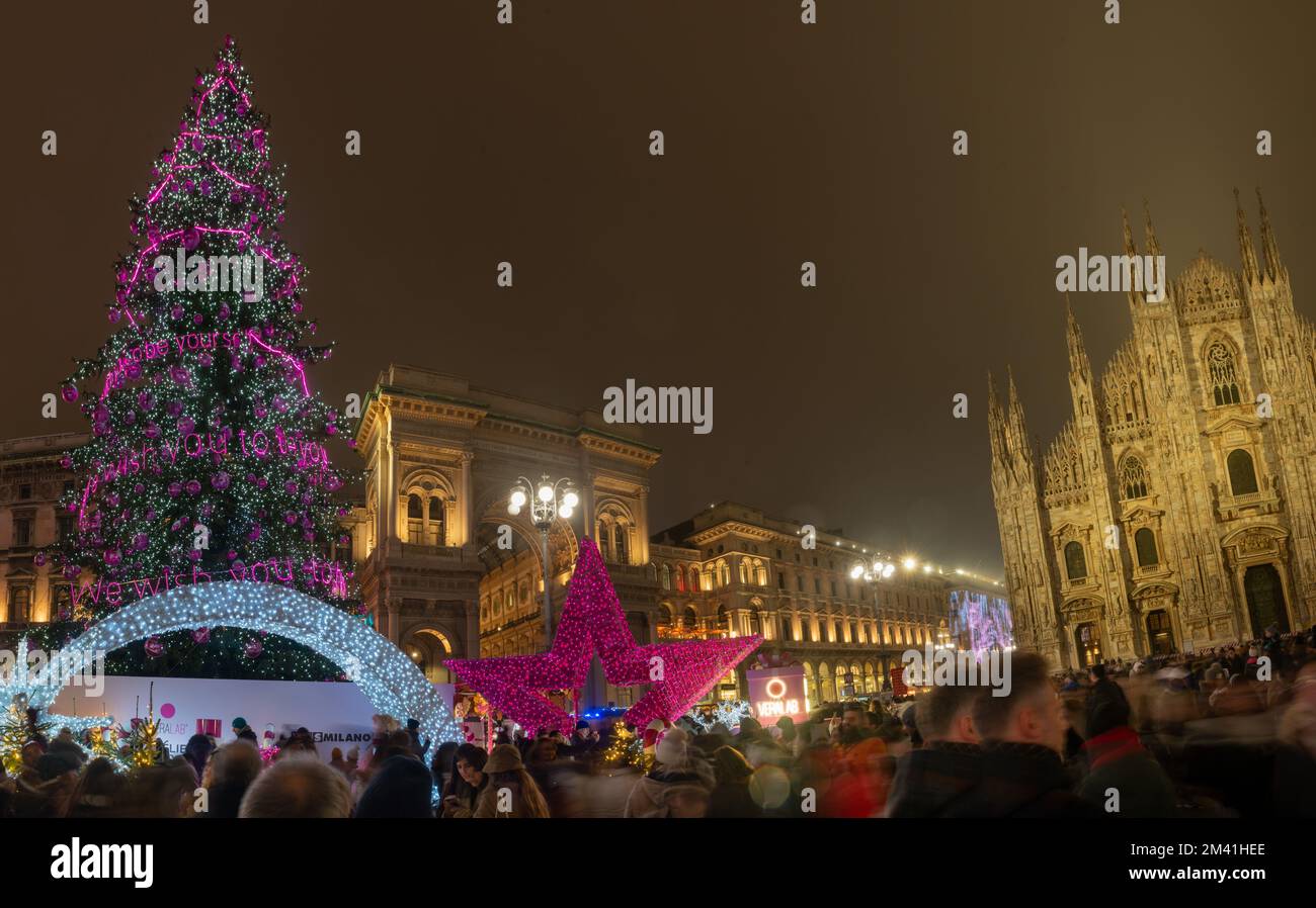 Milan Italy December 17 2022: Illuminated christmas tree at the ...