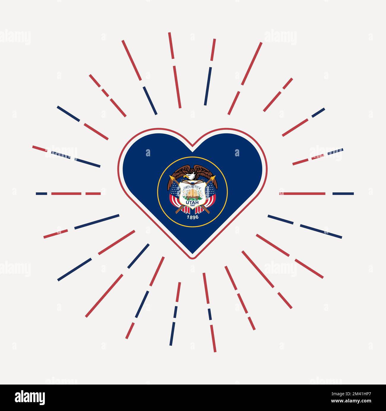 Utah heart with flag of the US state. Sunburst around Utah heart sign ...