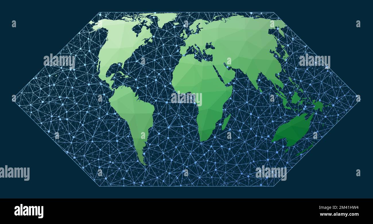 Global internet business concept. Eckert 2 projection. Green low poly ...
