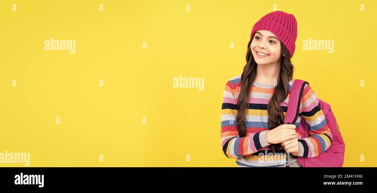 happy hipster teen girl with backpack going to school, back to school ...