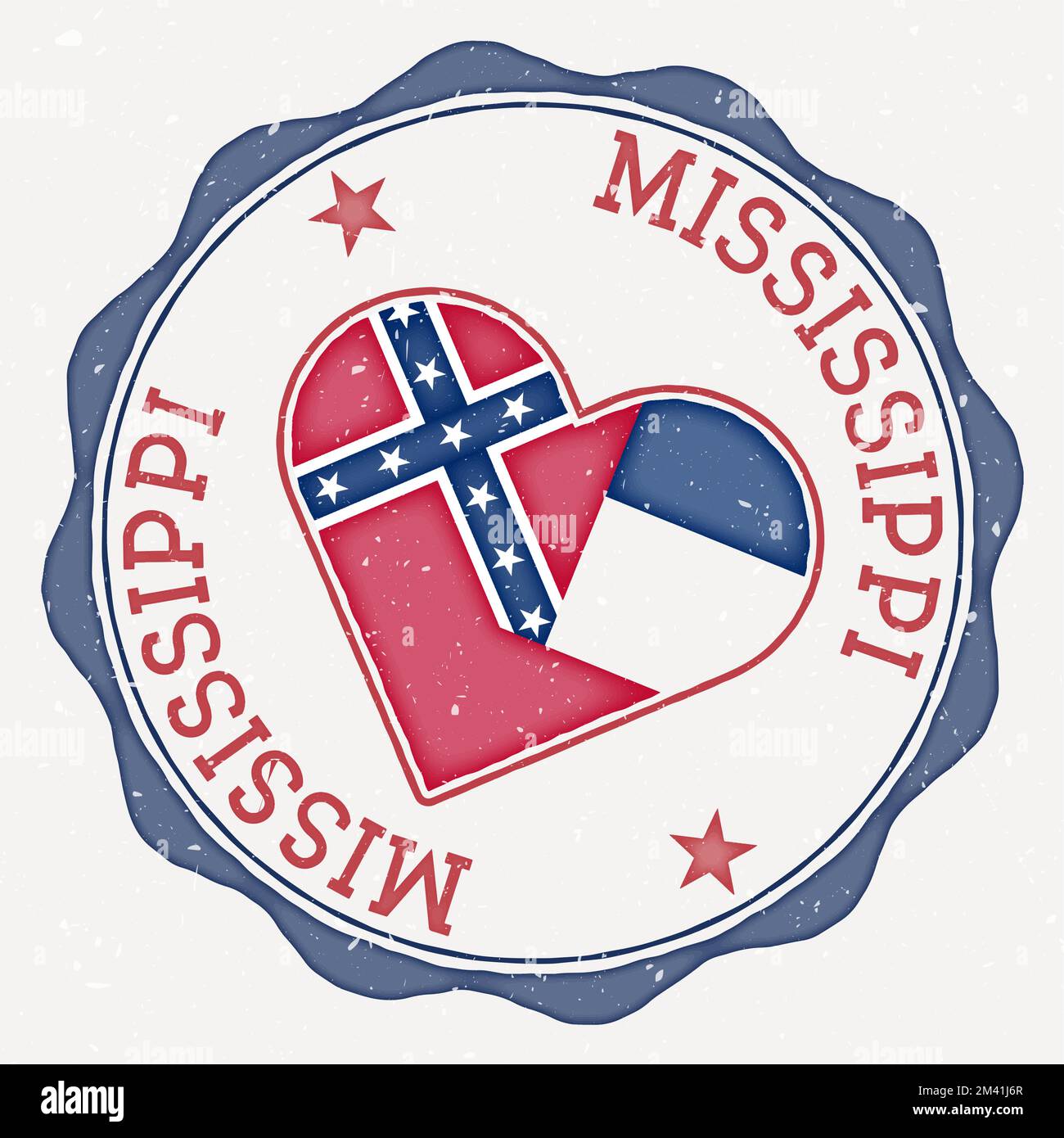 Mississippi heart flag logo. US state name text around Mississippi flag ...