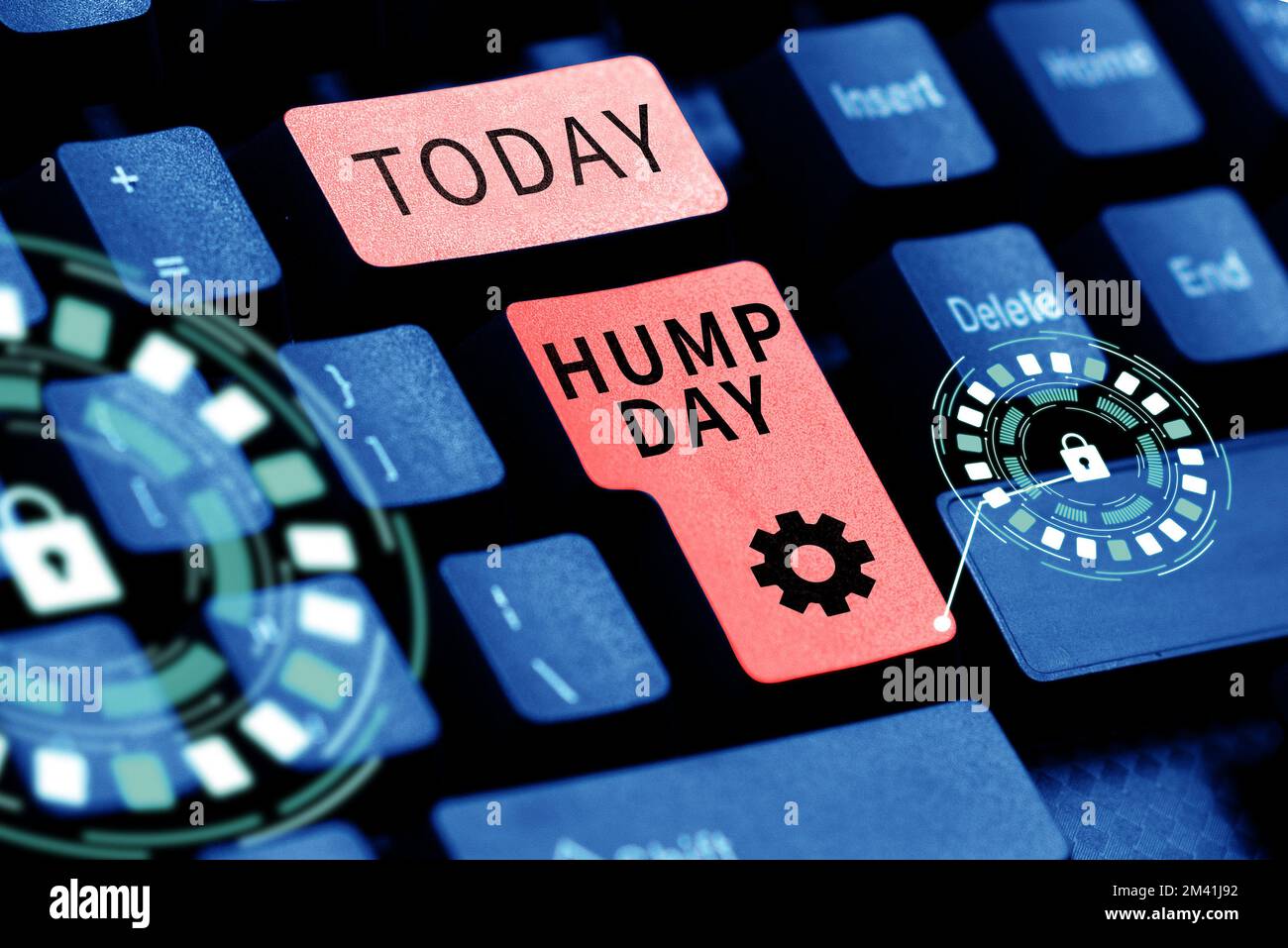 Text showing inspiration Hump Day. Business overview climbing a proverbial hill to get through a ...