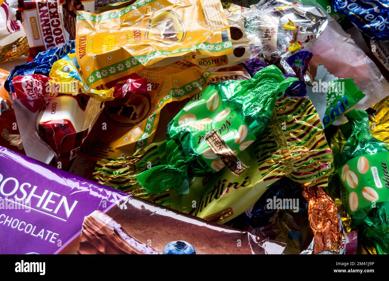 Wrappers from Roshen sweets. Roshen Confectionery Corporation is a ...