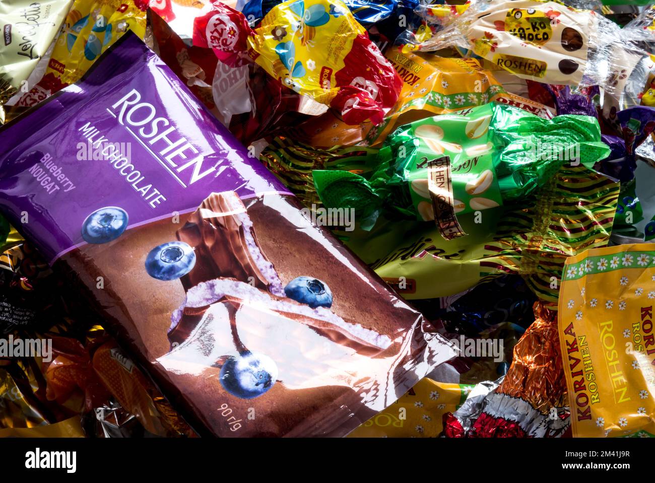 Wrappers from Roshen sweets. Roshen Confectionery Corporation is a ...