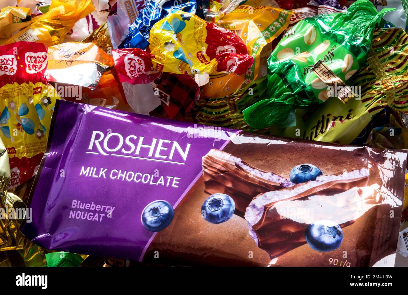 Wrappers from Roshen sweets. Roshen Confectionery Corporation is a ...