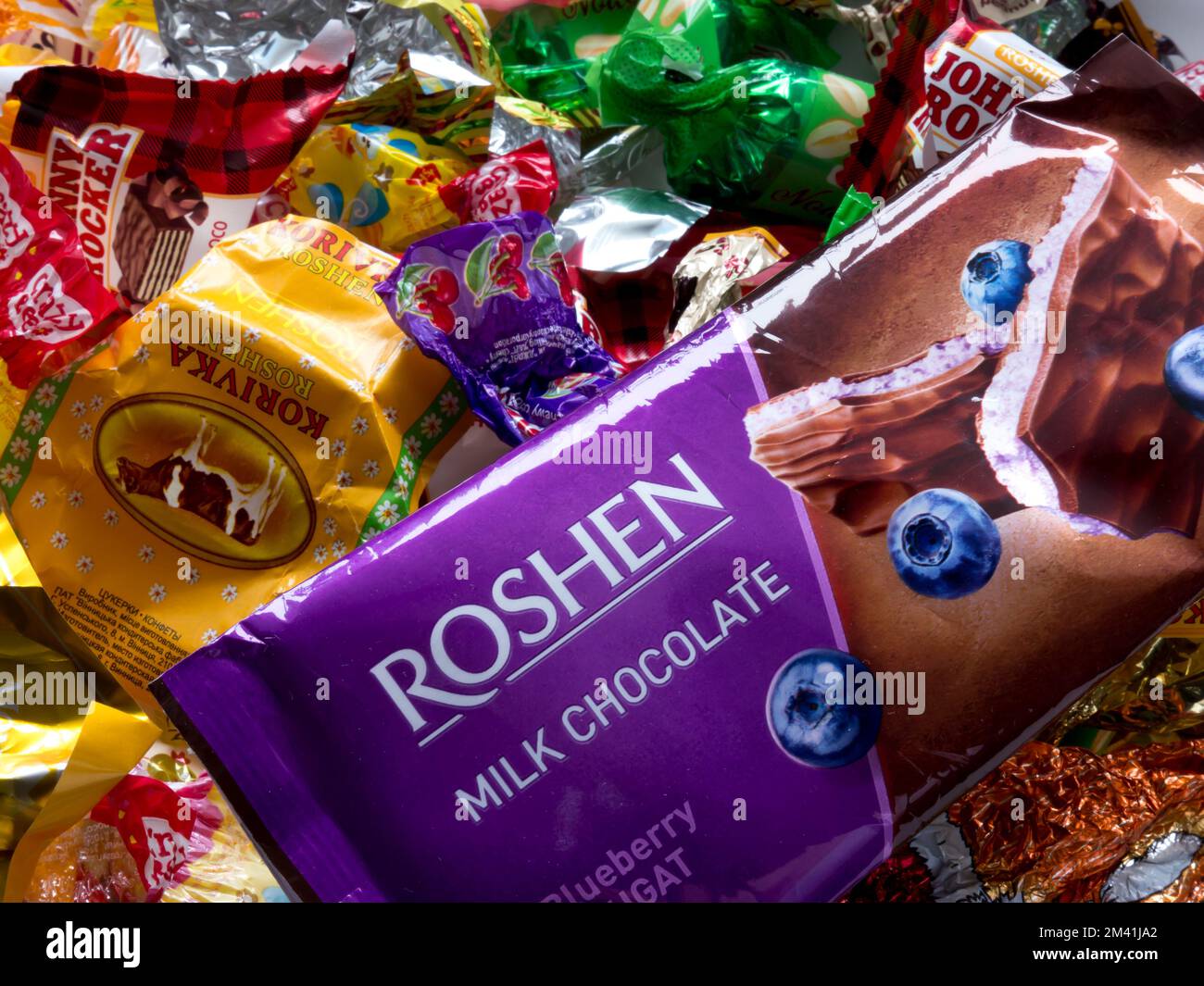 Wrappers from Roshen sweets. Roshen Confectionery Corporation is a Ukrainian leading ...