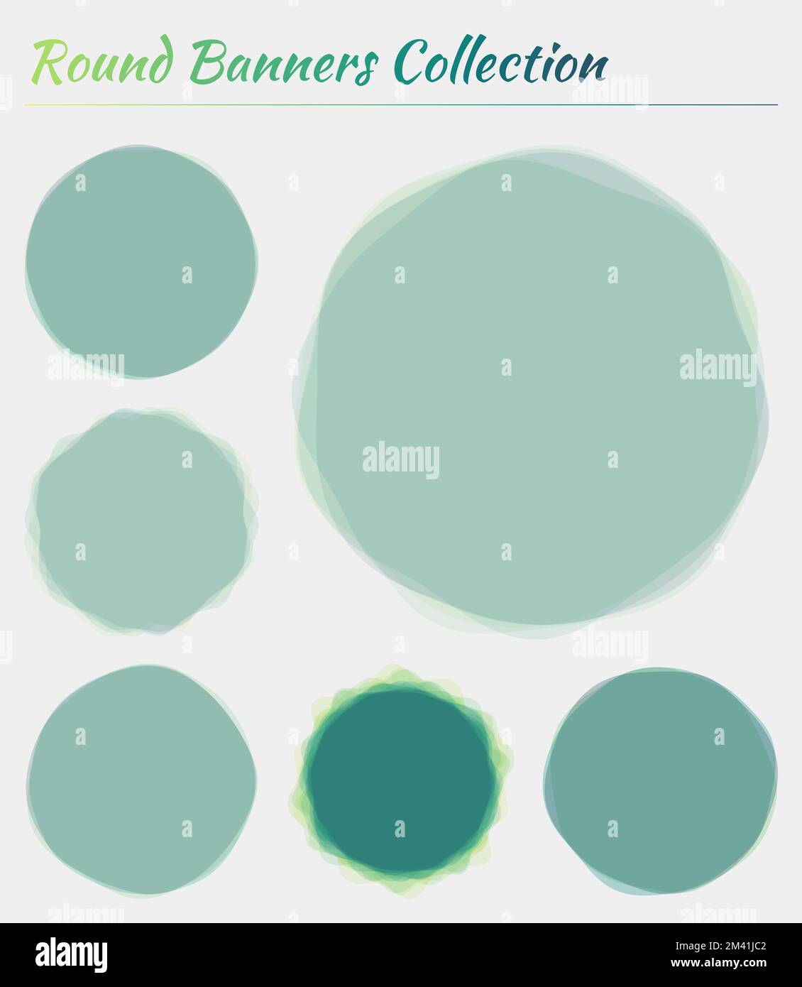 Round banners set. Circular backgrounds in blue, green, and yellow ...